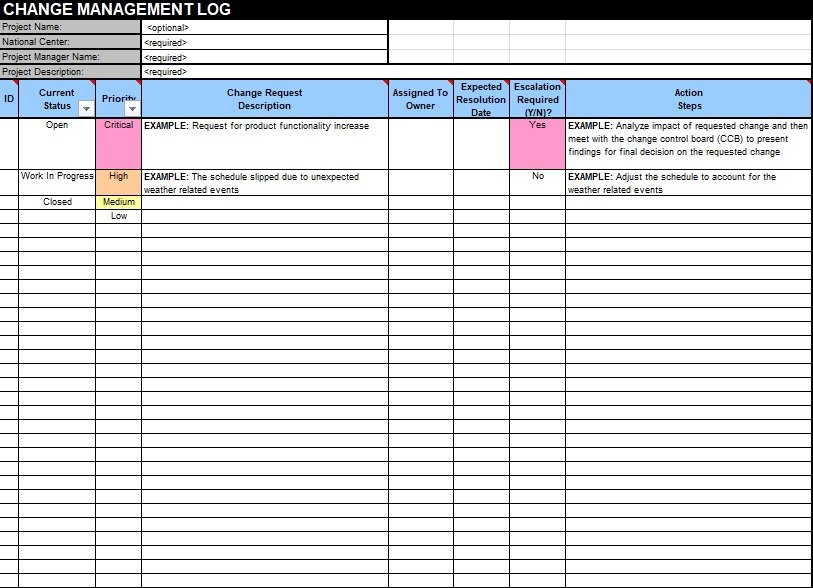 Project Change Request Template Excel Word Excel TMP
